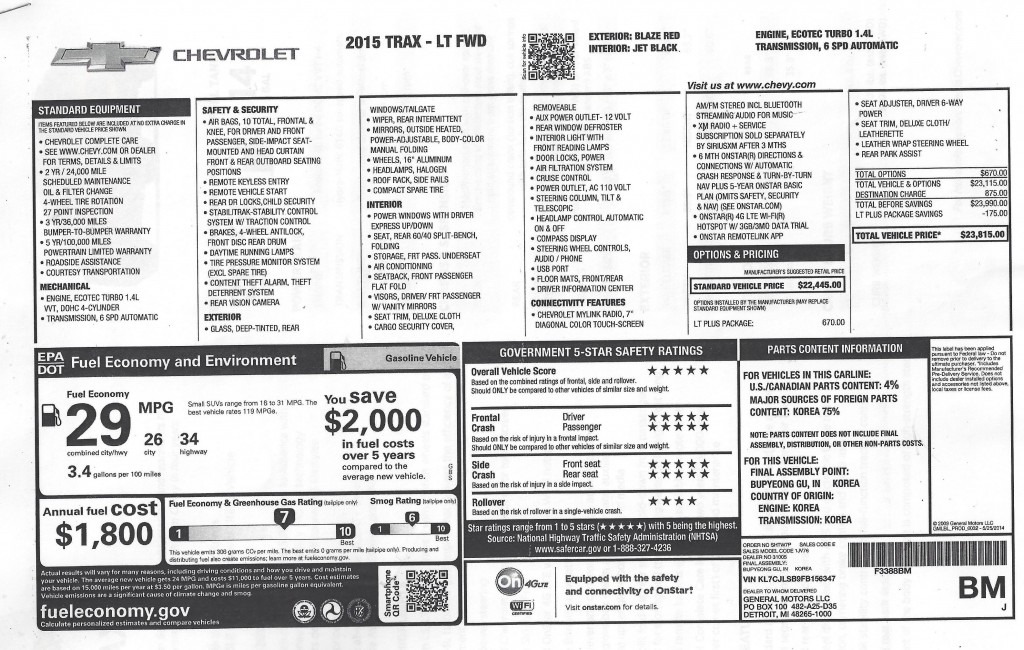 Chevy Trax Sticker - Matt Stone Cars