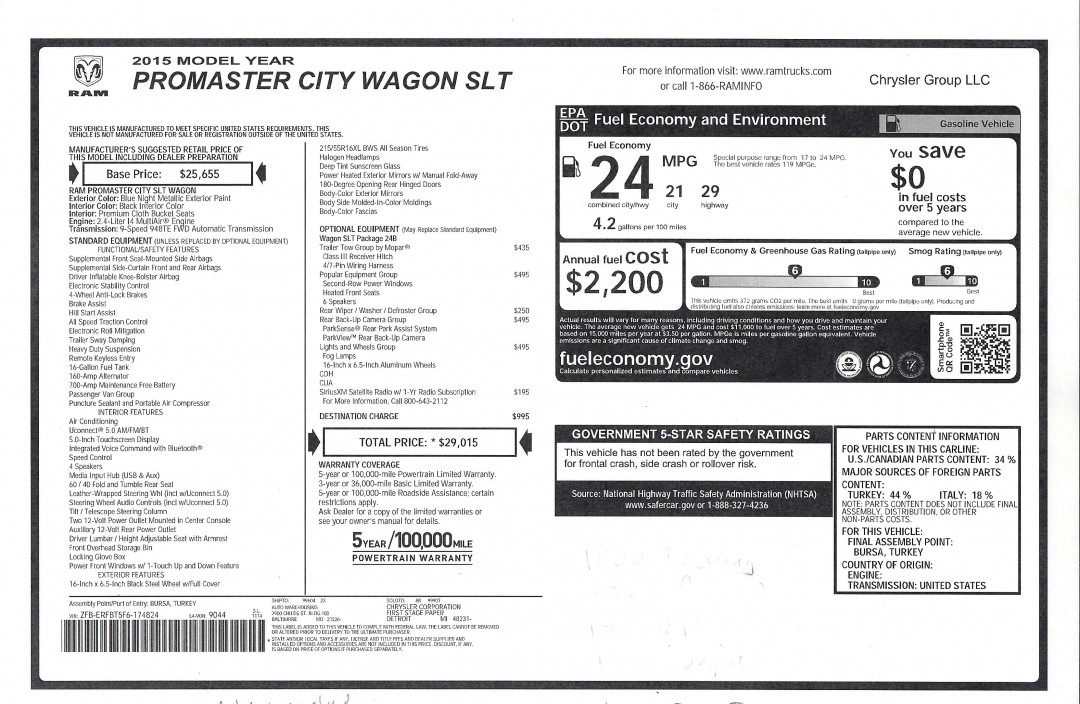 Promaster City sticker - Matt Stone Cars