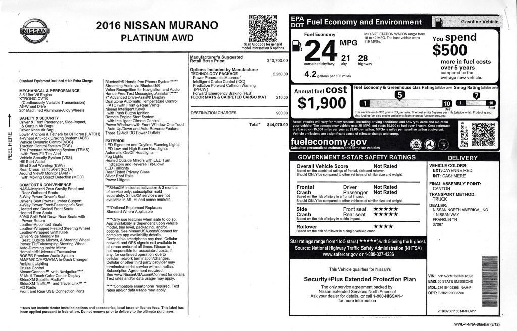 Nissan Murano Sticker - Matt Stone Cars